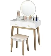 COSTWAY Dressing Table and Stool Set with Detachable LED Lights Mirror ...