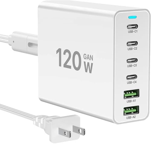 Amazon.com: USB C Fast Charger Block, 120W GaN 6 Port(6x20W) Type C PD ...