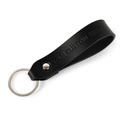 Personalised black leather key chain, custom drop shape keyring ...