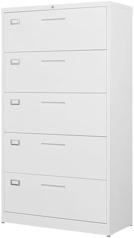 Amazon.com: IKIMI 5 Drawer File Cabinet,White Metal Filing Cabinets for ...