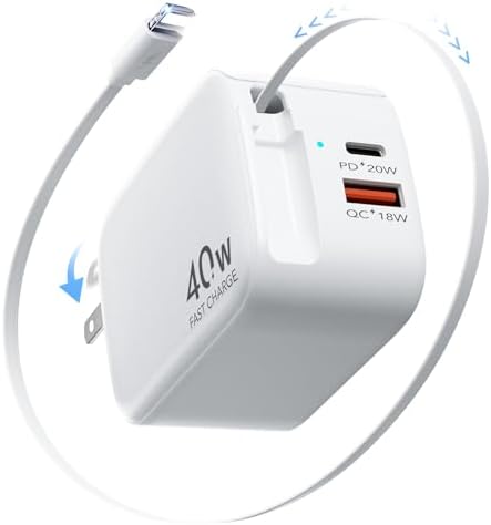 Amazon.com: Retractable Wall Charger,40W PD Fast USB Charger Block with ...