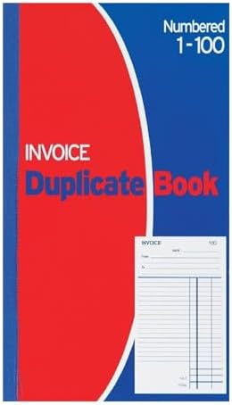 Evrite Invoice Duplicate Book - Numbered 1-100 with Index Sheet (210 x 127mm / 8.25 x 5 inches ...