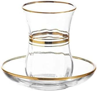 LAV Elegant Turkish Tea Glasses and Saucers | With Gold Rim and Accents ...