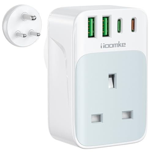 UK to India Plug Adapter, India Travel Adapter with 1 UK Socket and 4
