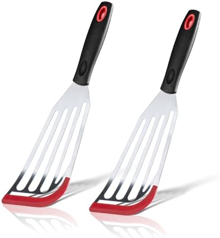 2 Pack Fish Turner Spatula, Heat Resistant Silicone-Tip Slotted Spatula ...