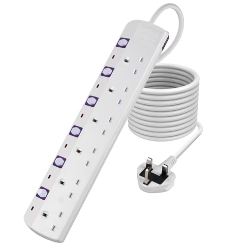 Anhoyo 6 Way Extension Lead with Individual Switches, 13Amp Extension ...