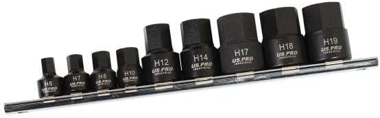 US PRO INDUSTRIAL 9pc 1/4" 3/8" DR Stubby Impact Hex Allen Key Bit ...