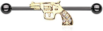 Amazon.com: Blackline Gold Plated Revolver Sparkle Industrial Barbell ...