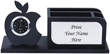 SHIVOM CRAFTS Black Wooden Desk Organizer with Clock, Wooden Pen Stand ...