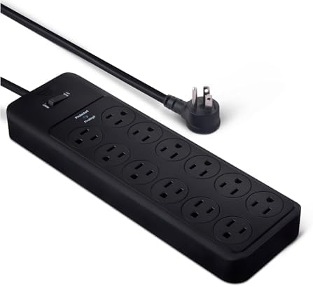 Amazon Basics 12-Outlet, 4000 Joule Power Strip Surge Protector, 8ft ...
