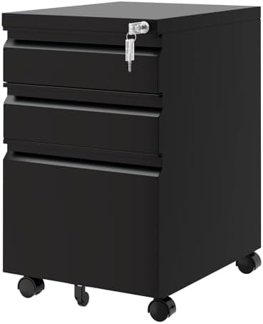 LISSIMO 3 Drawer File Cabinet with Lock, Rolling Mobile Filing Cabinet ...