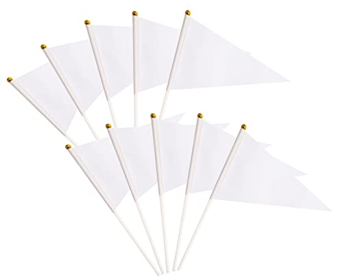50 Pack White Pennant Small Mini Flags On Sticks,Hand Held - Want It All