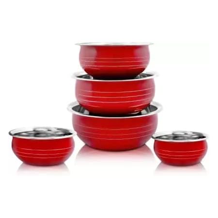Buy Classic Essentials Stainless Steel Patila Set (Red) - 5-Piece ...