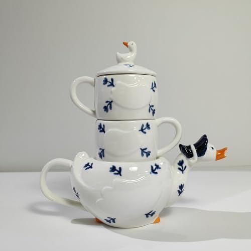 Amazon.com | RORA Giraffe Ceramic Tea Pot with 2 Tea Cups Set, Hand ...