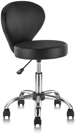 Amazon.com: KLASIKA Leather Rolling Salon Stool with Back Support and ...