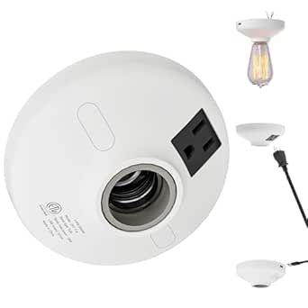 3-in-1 Light Socket Adapter with USB (5V/2A) & Outlet - E26/E27 Bulb to ...