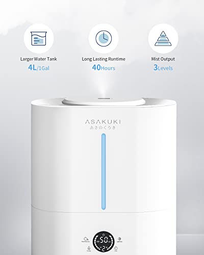 ASAKUKI Air Humidifier for Bedroom Large Room, 4L Top : ApplianceStore.au