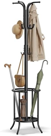 SONGMICS Coat Rack Freestanding, Coat Stand with Umbrella Holder, 12 ...