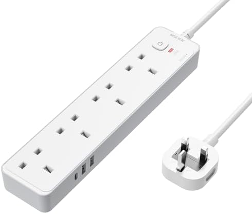 Mscien 1.8M Extension Lead with USB Slots, 4 Way 3 USB(3.4A, 1 USB C, 2 ...