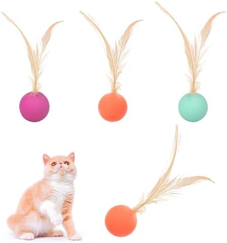 KAEGOUSY 3PCS Cat Toy Balls Cat Toy Balls with Feather Teaser Bite ...