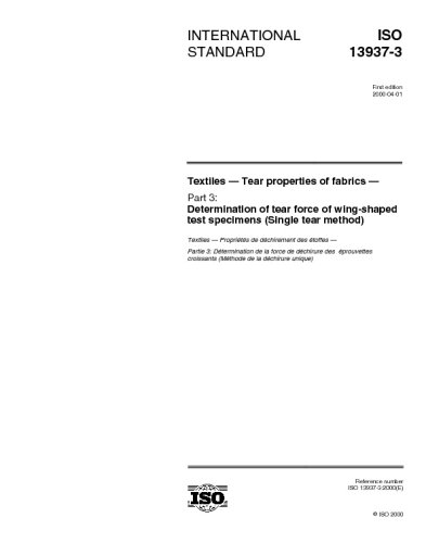 ISO 13937-3:2000, Textiles - Tear properties of fabrics - Part 3 ...