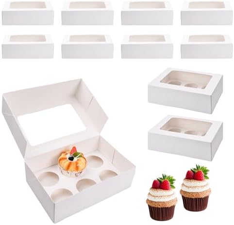 emperoch 10 Pack Cupcake Boxes White 6 Hole Cupcake Box with Window ...