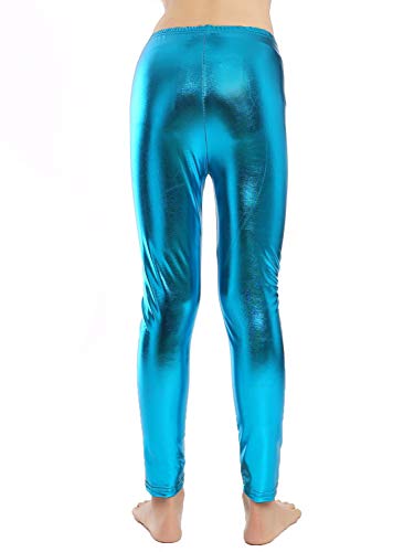 Aaronano Little Girls' Metallic Color Shiny Stretch Leggings(Light Blue ...