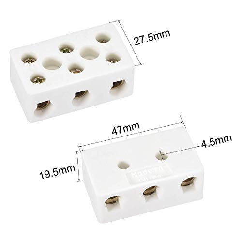 TA-VIGOR 3 Way Ceramics Terminal Blocks, 25A High Temp Porcelain ...