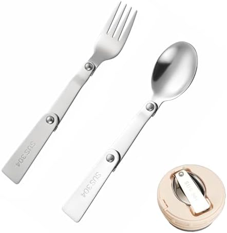 2pcs Foldable Fork and Spoon Set, Portable Stainless Steel Folding ...