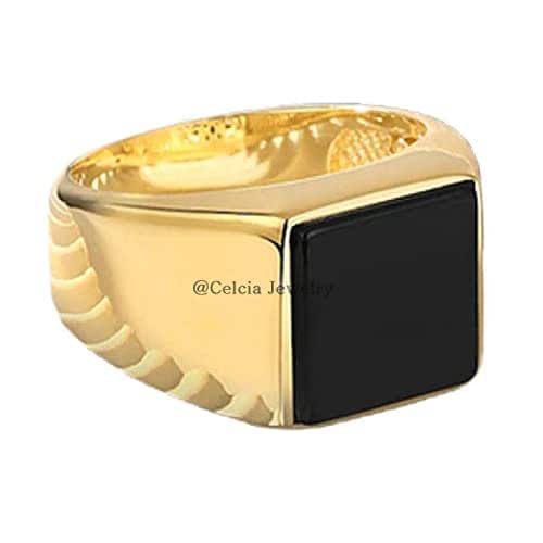 Amazon.com: Black Onyx Natural 12MM Gemstone Ring, Real 925 Sterling ...