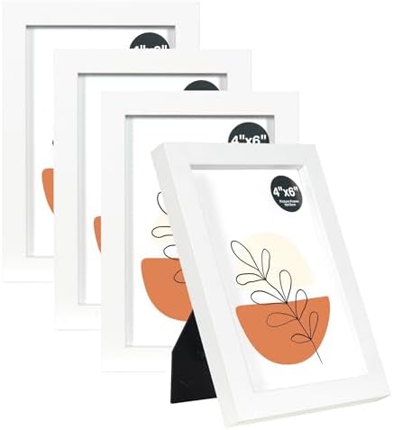 KAIWIN White 6x4 Inch Picture Frames Set of 4, with Acrylic Glass for ...