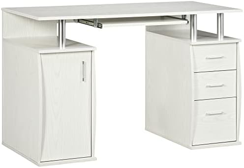 HOMCOM 47" Computer Desk with Keyboard Tray and Storage Drawers, Home ...