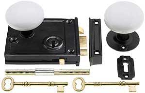 Cast Iron Horizontal Rim Lock Set With White Porcelain Door Knobs ...