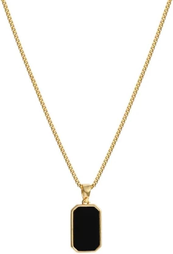 Gold Necklace with Black Rectangle Necklace, Elegant Chain for Women ...