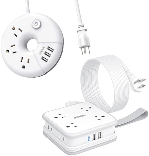 Amazon.com: Travel Power Strip + 6 Feet Flat Extension Cord with 8 Widely Outlets, Flat Plug ...