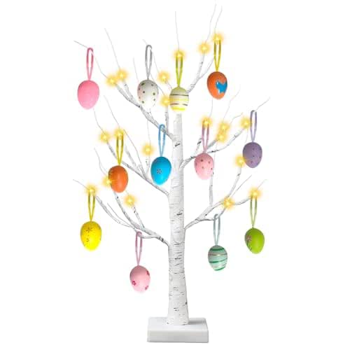 Amazon.com: Lighted Easter Tree with 12 Hanging Easter Egg White Birch ...