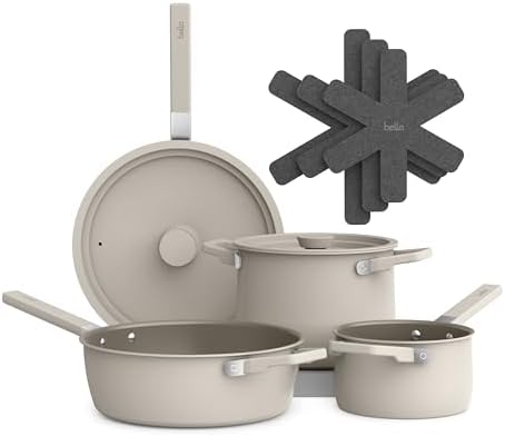 Amazon.com: bella 9 Piece Ceramic Nonstick Cookware Set, Fits-anywhere ...
