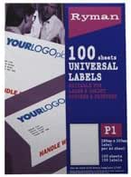 Ryman Address Labels P1 Universal 205x289mm 1 per A4 Sheet 100 sheets ...
