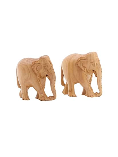 Buy Girish HANDICRAFTS Elephant Pair | Set of 2 Hand Carved Chandan ...