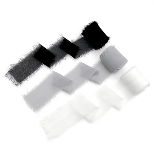 JZK 3X White Grey Black raw Edge Chiffon Ribbon Rolls, 5m/roll, 4cm ...