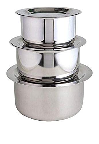 Buy BHATI Stainless Steel Patila,Bhagona with Lid Set of 3 (2 Litre,4 ...