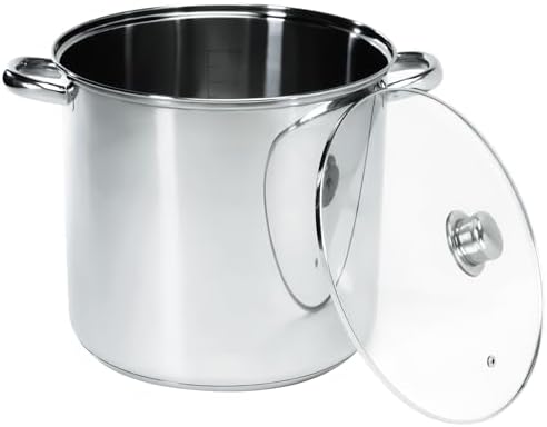 20 Litre Large Deep Stainless Steel Cooking Stock Pot Casserole Glass ...