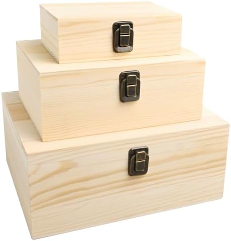 2 Pack Wooden Box Storage with Hinged Lid,Unfinished Wooden Box Wooden ...