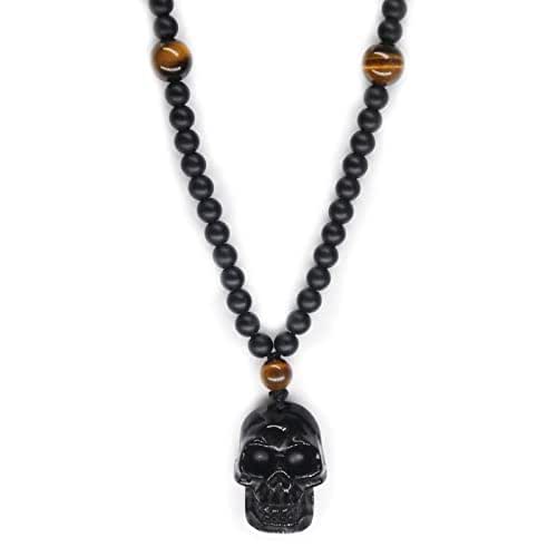 Amazon.com: Obsidian Skull Necklace for Mens, Triple Protection Crystal ...