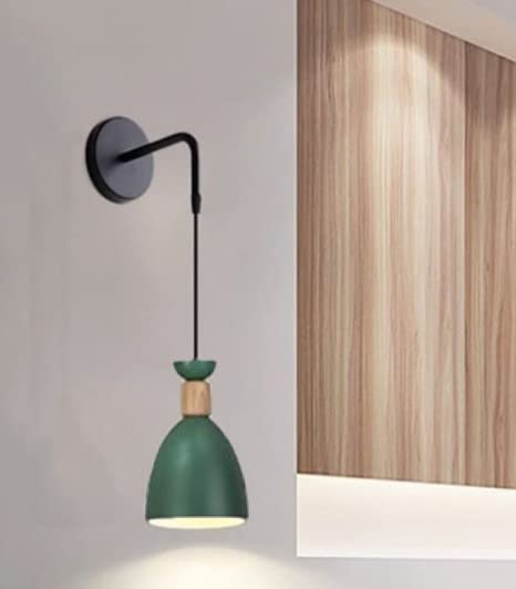 LEGEEN Light Portable Wall Lamp Light Wood and Green Metal Finish Wall ...