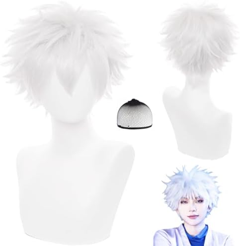 Amazon.com: Yutniverse White Short Wig White Wig Pre-Style Cosplay Wig ...
