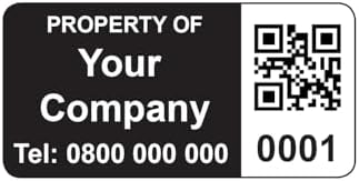 250 Personalised QR Code Asset Tag Labels Custom Stickers- Black 40mm x ...