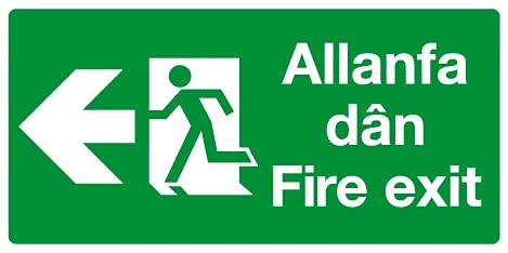 Buy Allanfa dan Fire exit left Welsh English Fire Safety sign pvc ...