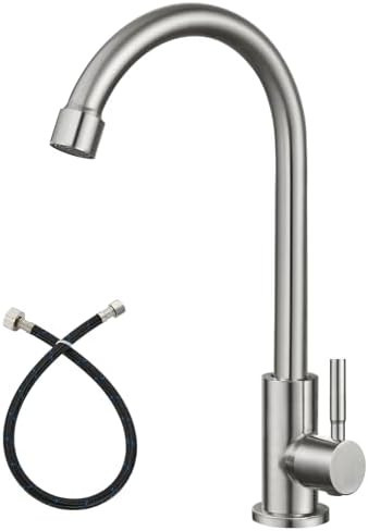 Brushed Nickel Kitchen Faucet Cold Water Only 1 Hole Single Handle 360 ...