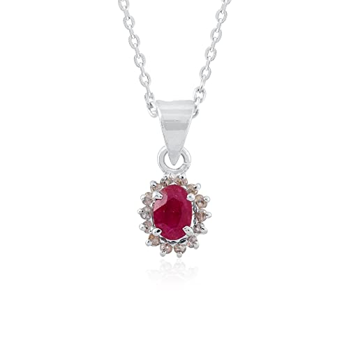 Amazon.com: Natural Ruby CZ Pendant Necklace, 925 Sterling Silver ...